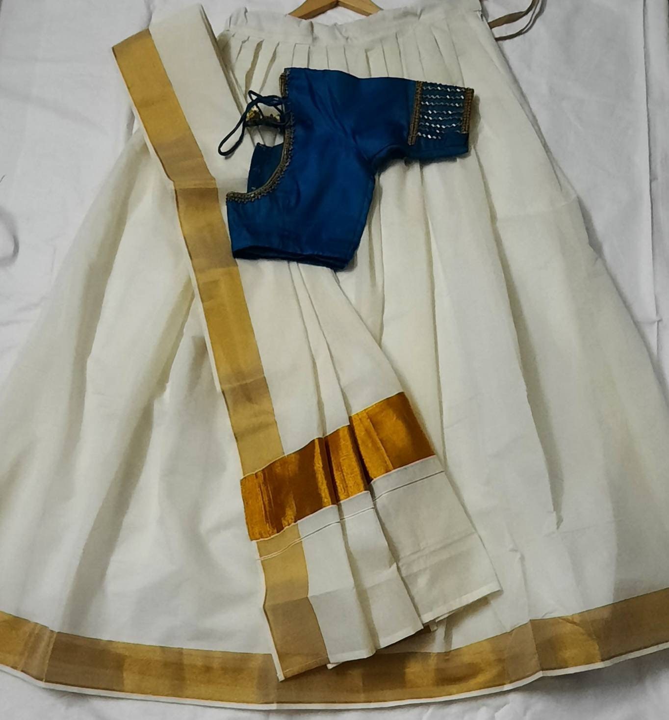 Kerala Mundu Style Cotton Half Saree Set Skirt and Contrast - Etsy