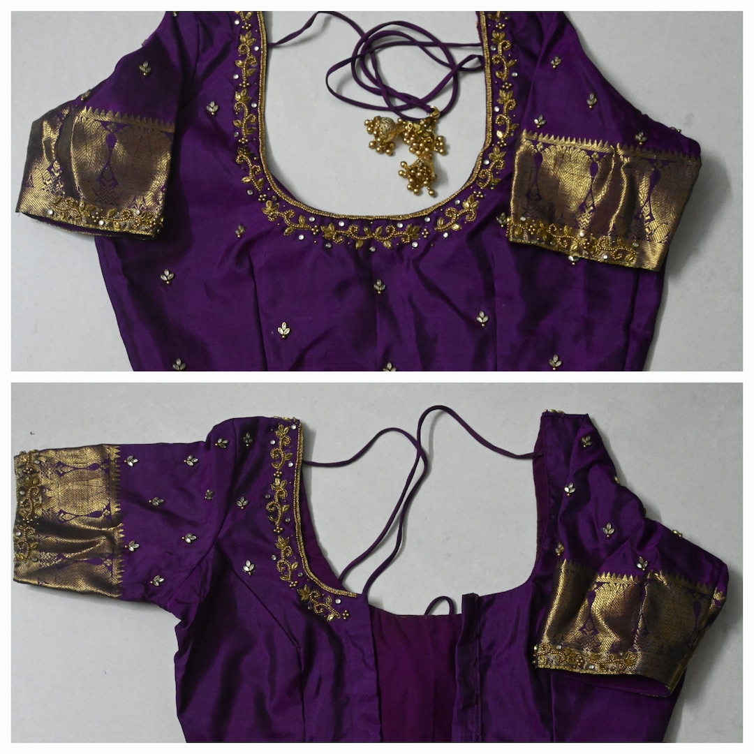 Purple Ready Made Saree Blouse for Women Kanchipuram Silk - Etsy