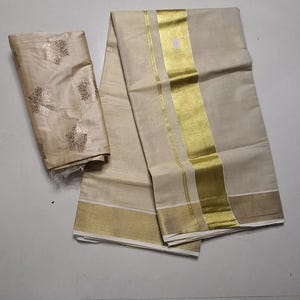 Traditonal Kerala Kasavu Cotton Tissue Saree With Cream With Golden ...