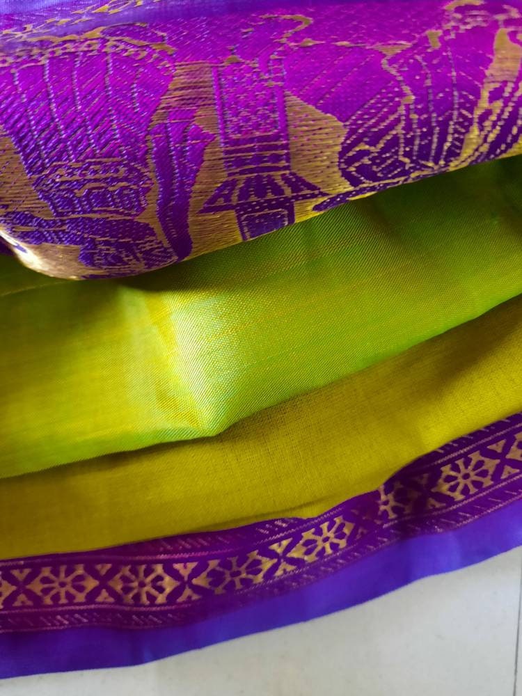 Light Green and Purple Pattu Pavadai for Girl Baby India | Etsy