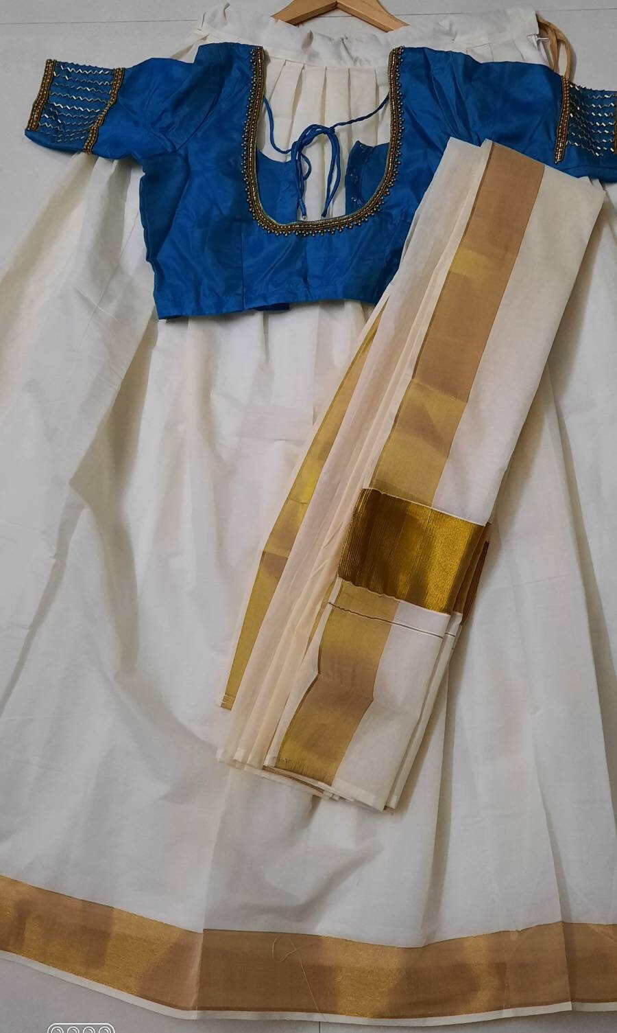Kerala Mundu Style Cotton Half Saree Set Skirt and Contrast - Etsy