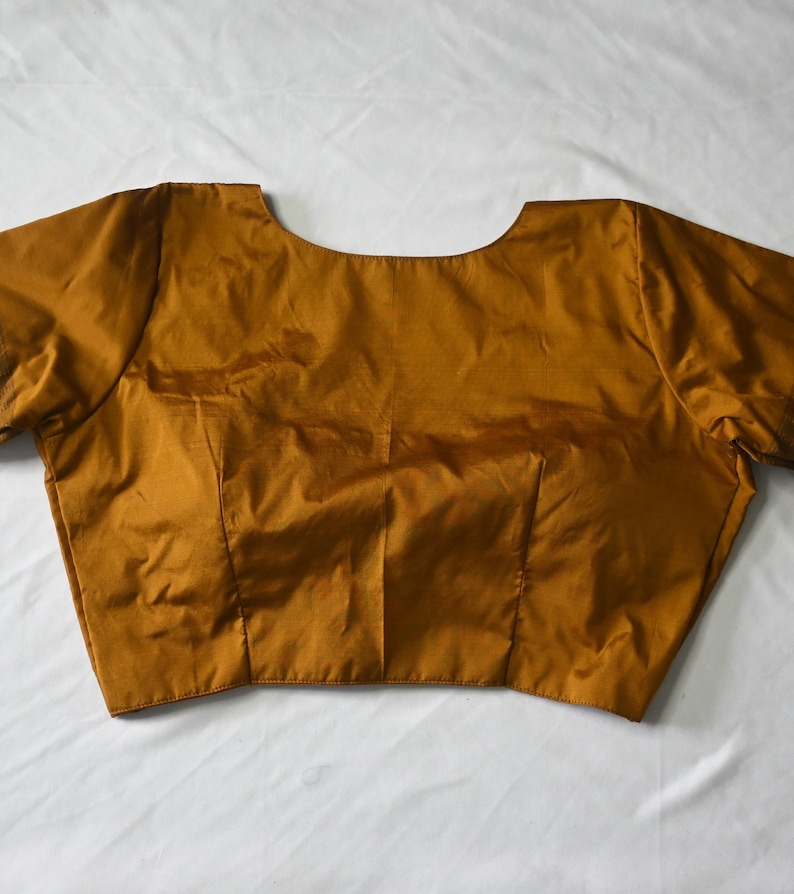 Mustard Silk Cotton Ready Made Saree Blouse With Pads and Elbow Sleeve ...