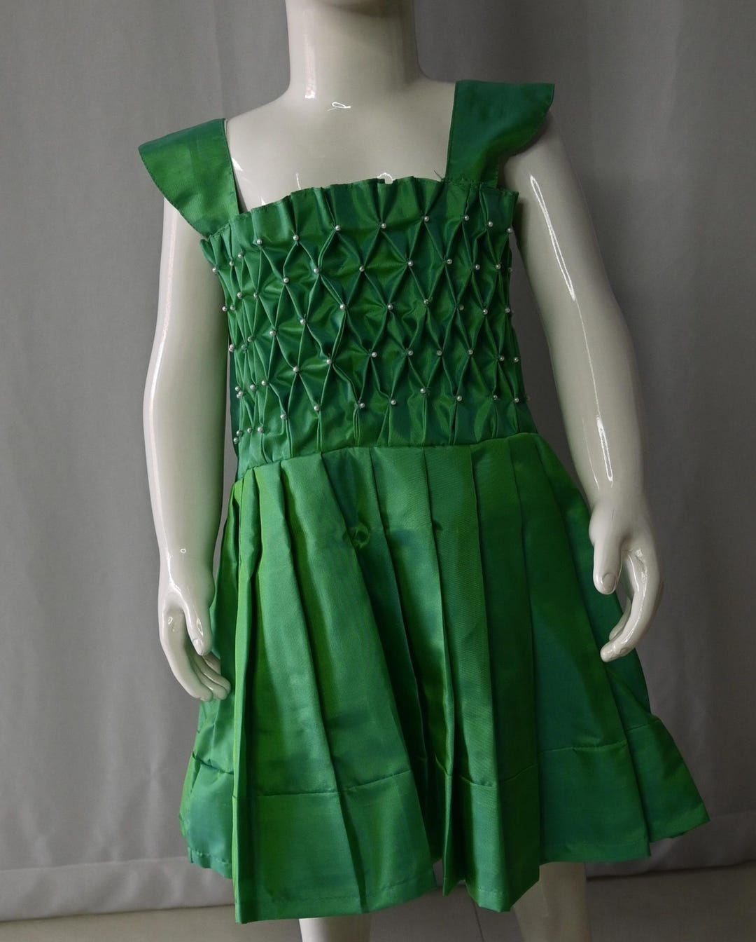 Green Silk Baby Frock: Smocked Infant Dress With Golden Border - Etsy