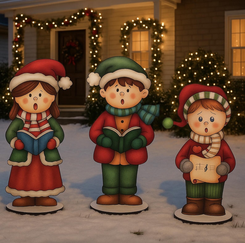 Outdoor Christmas Carolers: Large Wooden Singing Kids Yard Decorations ...