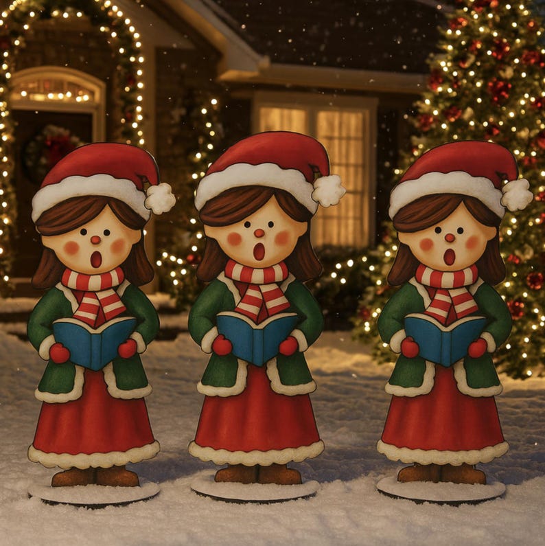 Outdoor Christmas Carolers: Large Wooden Singing Kids Yard Decorations ...
