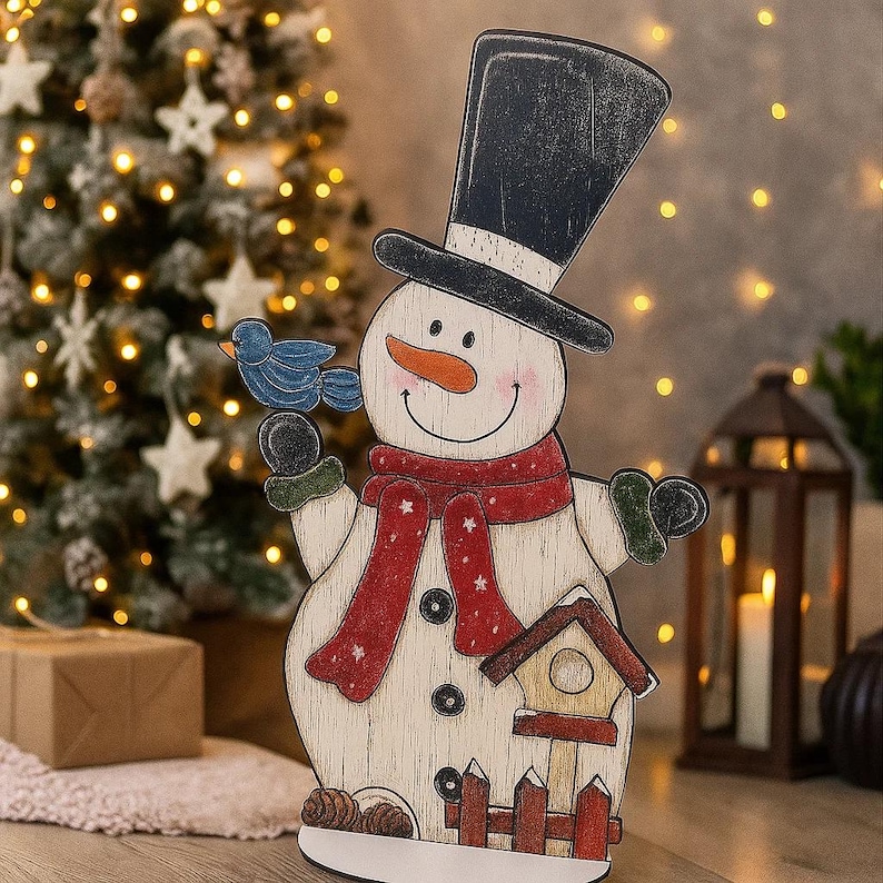 Rustic Wooden Snowman Yard Sign, Outdoor Winter Porch Decoration ...