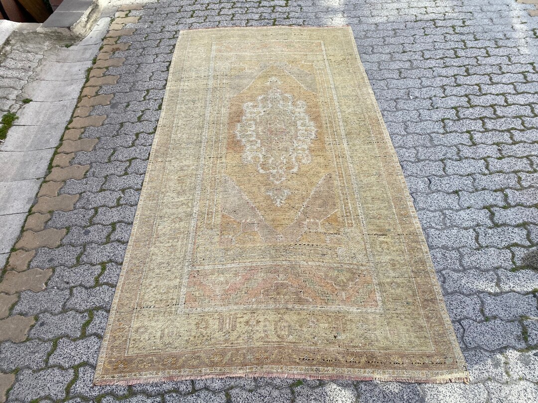 Vintage 4x9 Rug, Tan-camel Color Distressed Rug, Anatolian Traditional ...