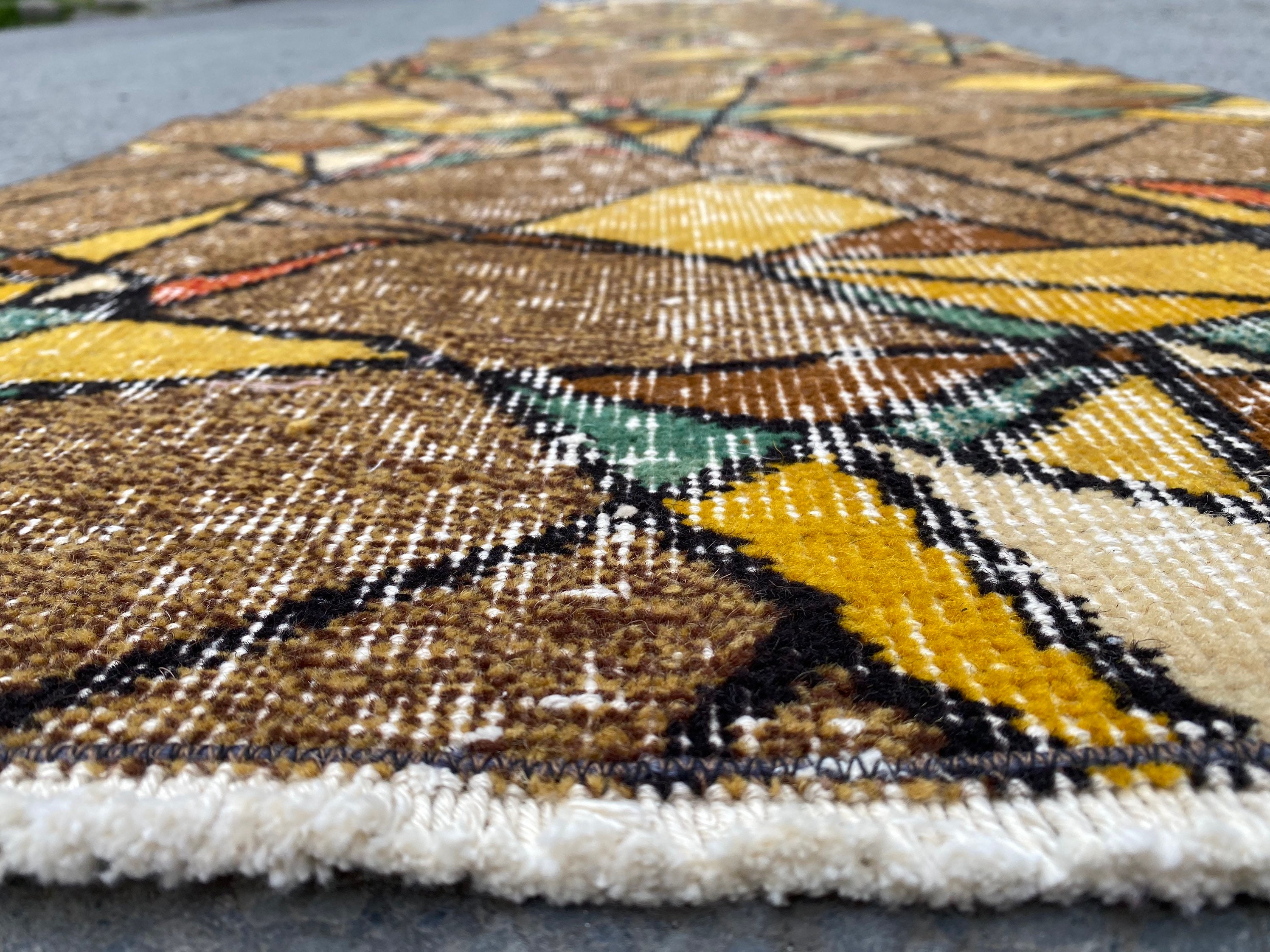 Aztec Yellow Runner Rug Brown Vintage Hallway Rug 96x23 | Etsy