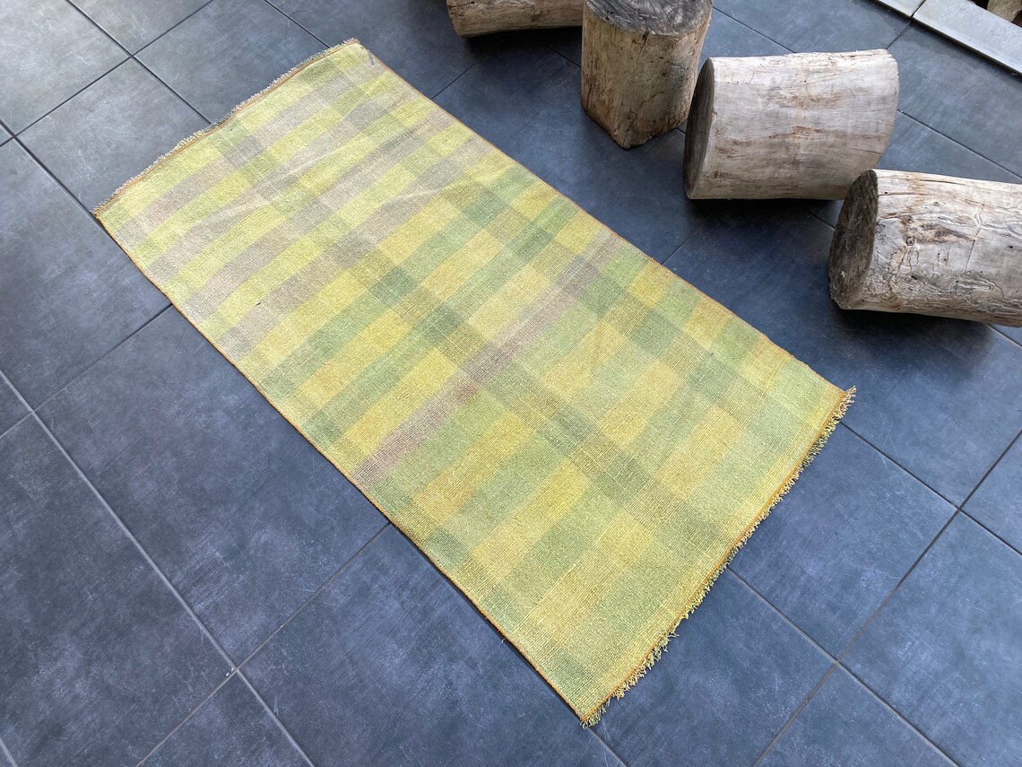 Yellow Decor 2x4 Turkish Kilim Area Rug, Handmade Kilim, Striped Design ...