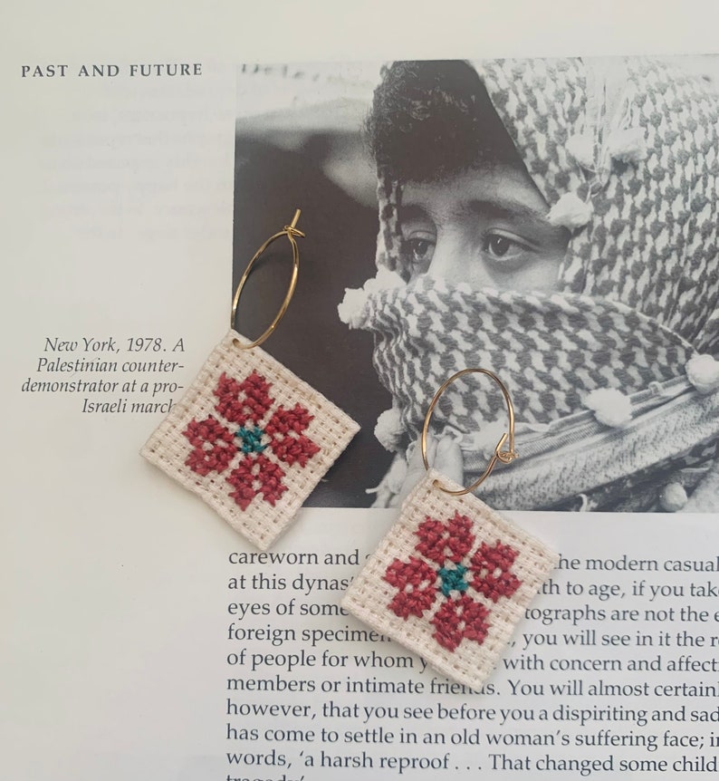 Palestinian Embroidered Earrings. Floral Palestine Embroidery - Etsy