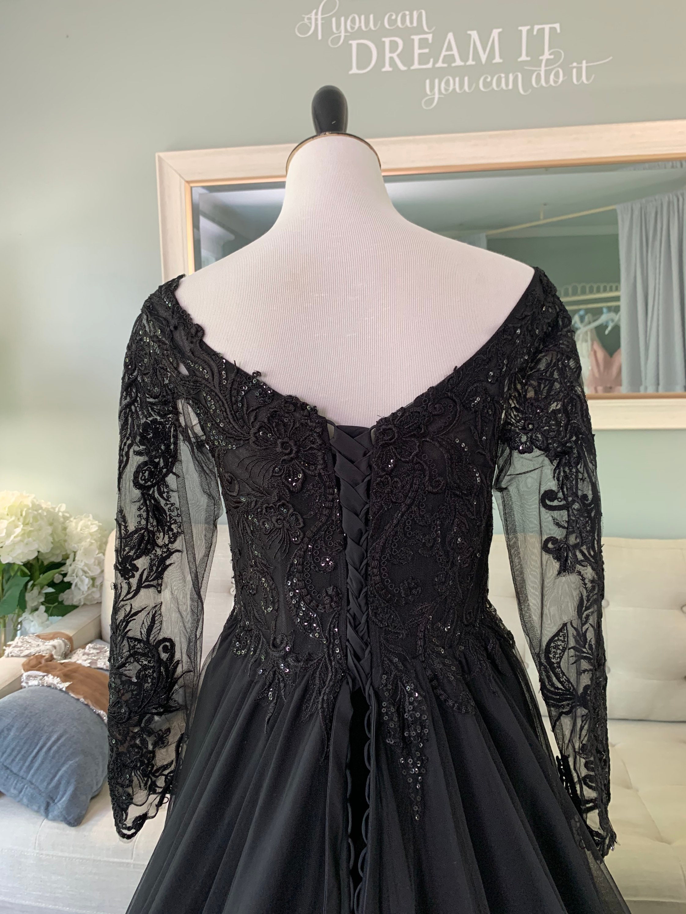 Black Wedding dress Wedding Dress with A Slit Gothic Wedding | Etsy