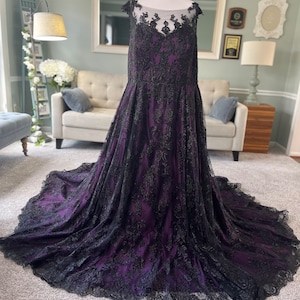 Marissa J Purple and Black Wedding Dress With Removable Train, 2 in 1 ...