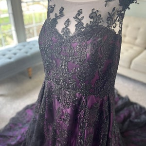 Marissa J Purple and Black Wedding Dress With Removable Train, 2 in 1 ...