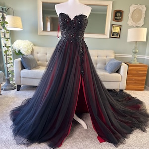 Taylor Dark Red and Black Wedding Dress, Ombre Colored Wedding Dress, Halloween Wedding Dress ...