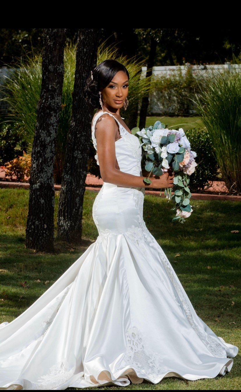 Imani Custom Mermaid Wedding Dress: Duchess Satin Lace Beach Gown - Etsy