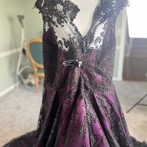 Marissa J Purple and Black Wedding Dress With Removable Train, 2 in 1 ...