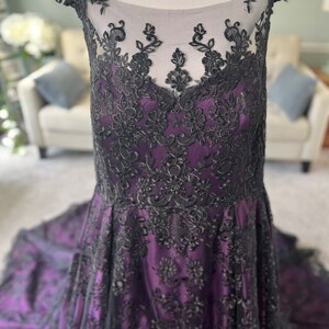 Marissa J Purple and Black Wedding Dress With Removable Train, 2 in 1 ...
