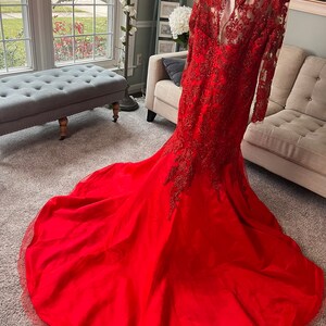 Elaine Red Lace Mermaid Wedding Dress: Gothic Bridal Gown - Etsy