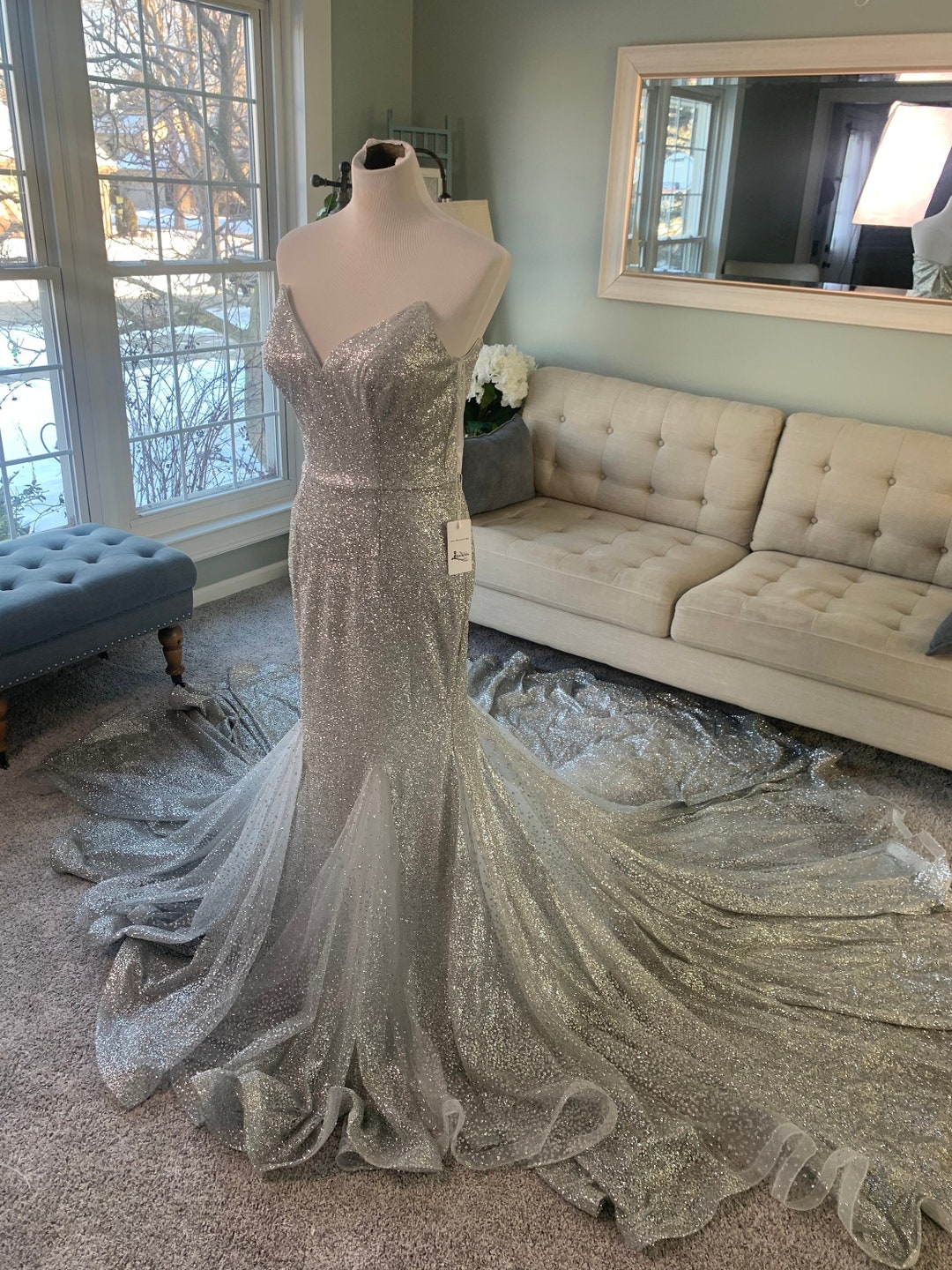 Raven Sparkly Mermaid Wedding Dress: Silver Glitter Tulle Bridal Gown ...