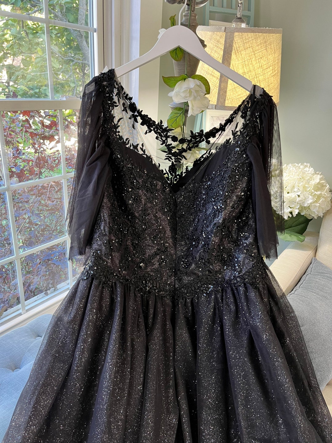 Black Bling Wedding Dress With Cape, Custom Black Wedding Dress ...