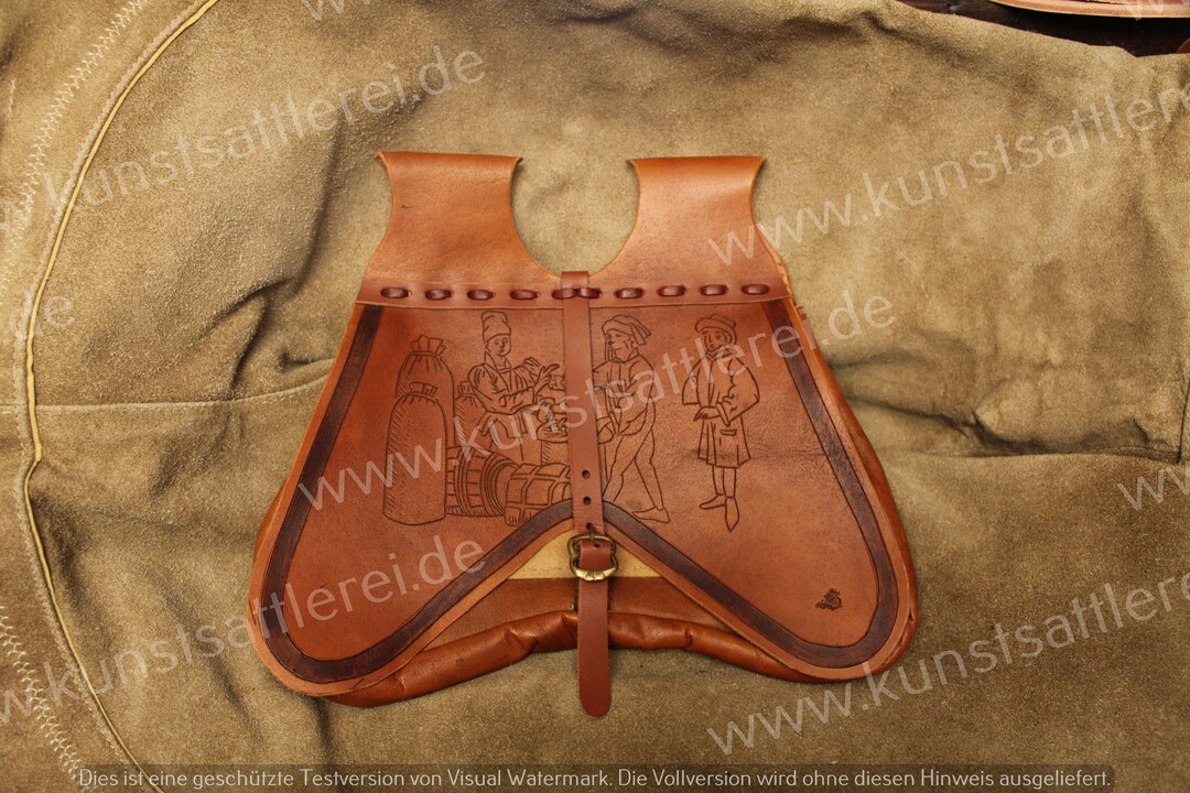 Medieval Leather Kidney Bag – Hand-sewn Belt Bag With Market Scene ...