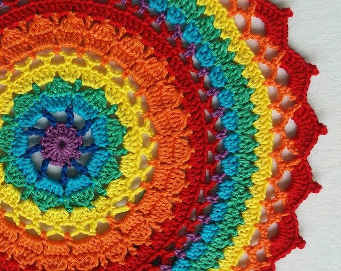 PATTERN , Crocheted Mandala , Rainbow Bright Color Mandala Pattern ...