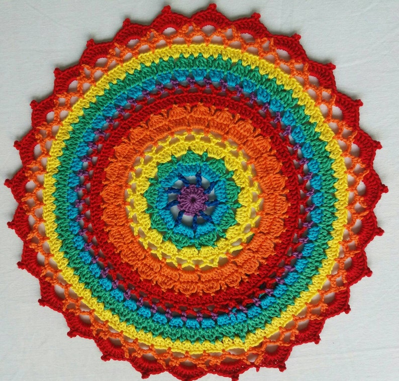 PATTERN , Crocheted Mandala , Rainbow Bright Color Mandala Pattern ...