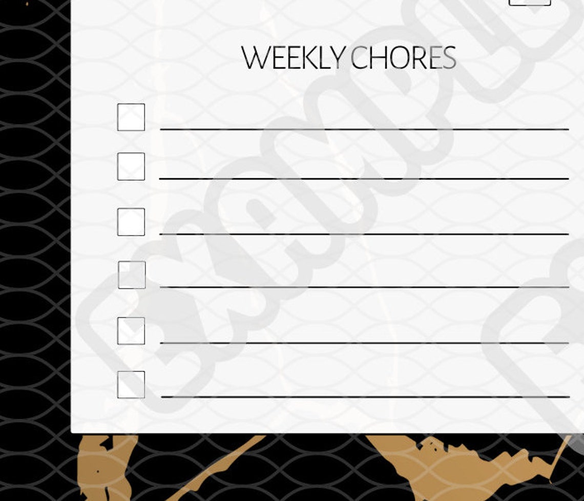 Chore Chart DIY Planner Printable Black & Gold Marble W/ Black Script ...