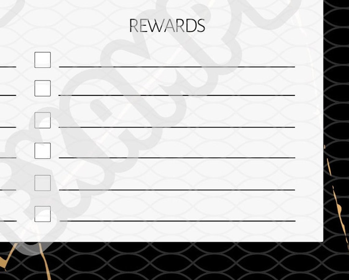 Chore Chart DIY Planner Printable Black & Gold Marble W/ Black Script ...