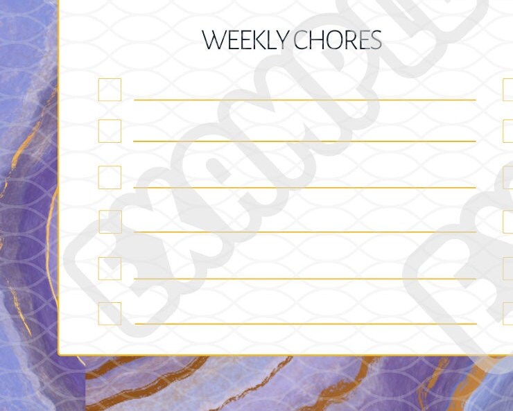 Chore Chart DIY Planner Printable Digital Copy Purple & Gold Marble W ...
