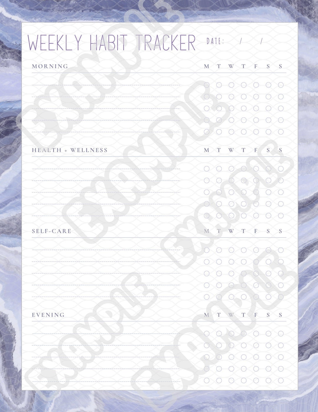 Habit Tracker DIY Planner Printable Digital Copy Purple Marble - Etsy
