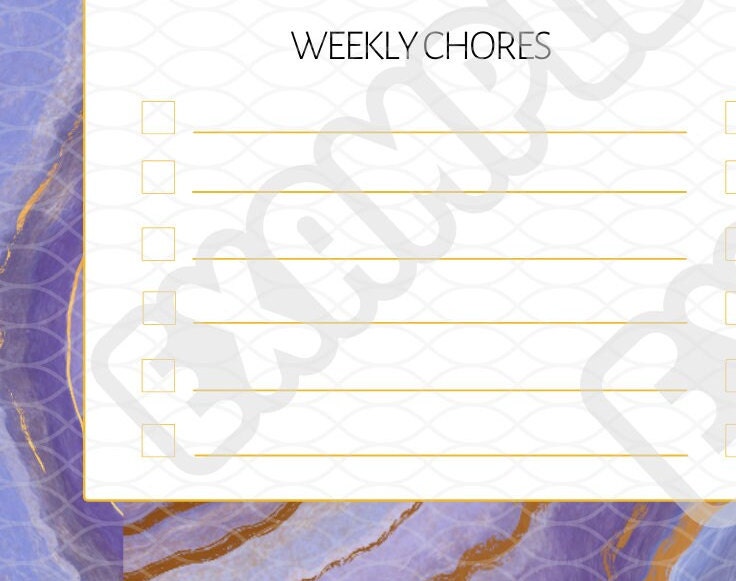 Chore Chart DIY Planner Printable Digital Copy Purple & Gold Marble W ...