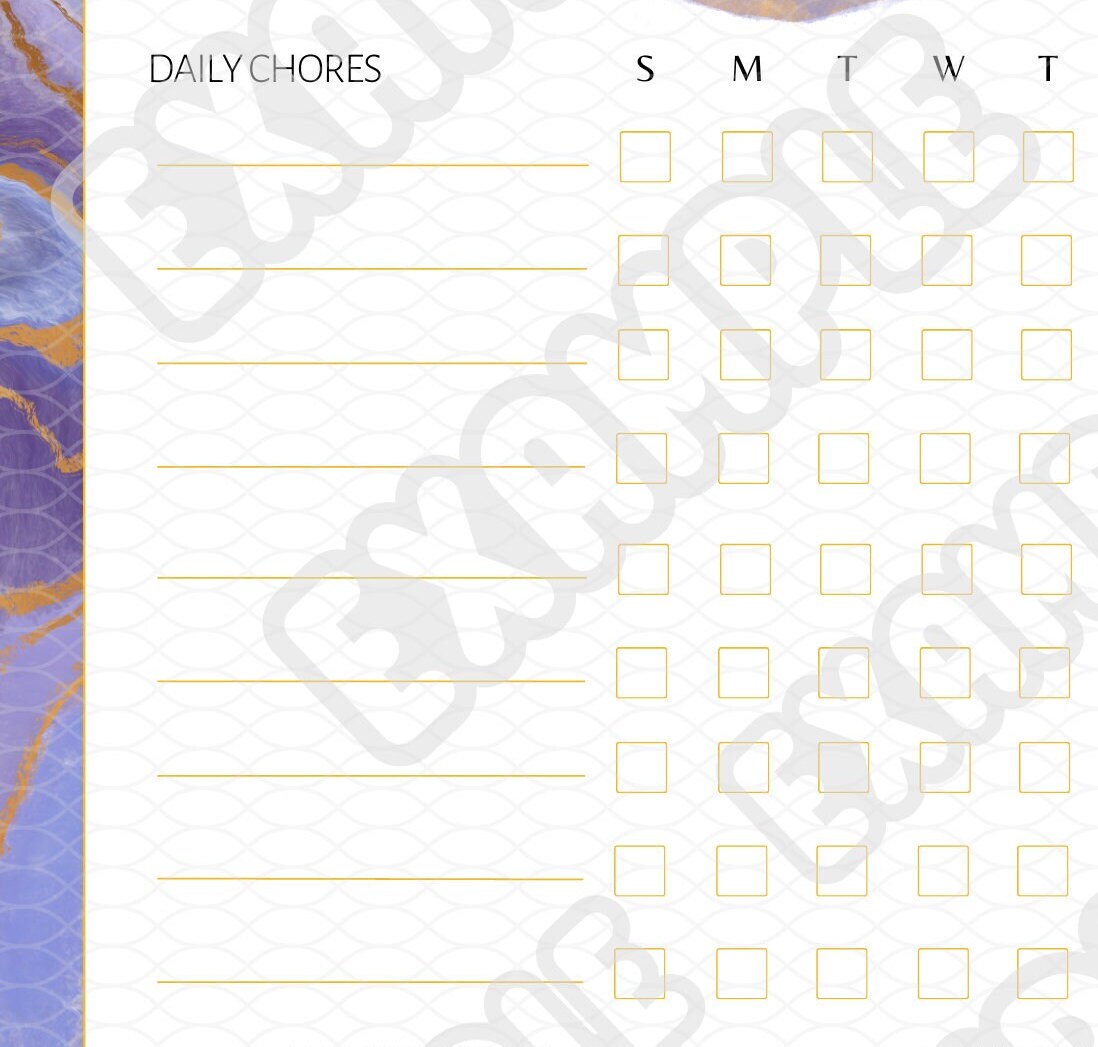 Chore Chart DIY Planner Printable Digital Copy Purple & Gold Marble W ...