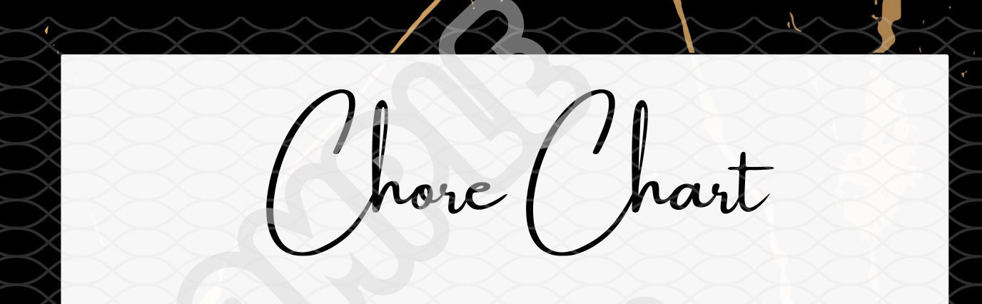 Chore Chart DIY Planner Printable Black & Gold Marble W/ Black Script ...