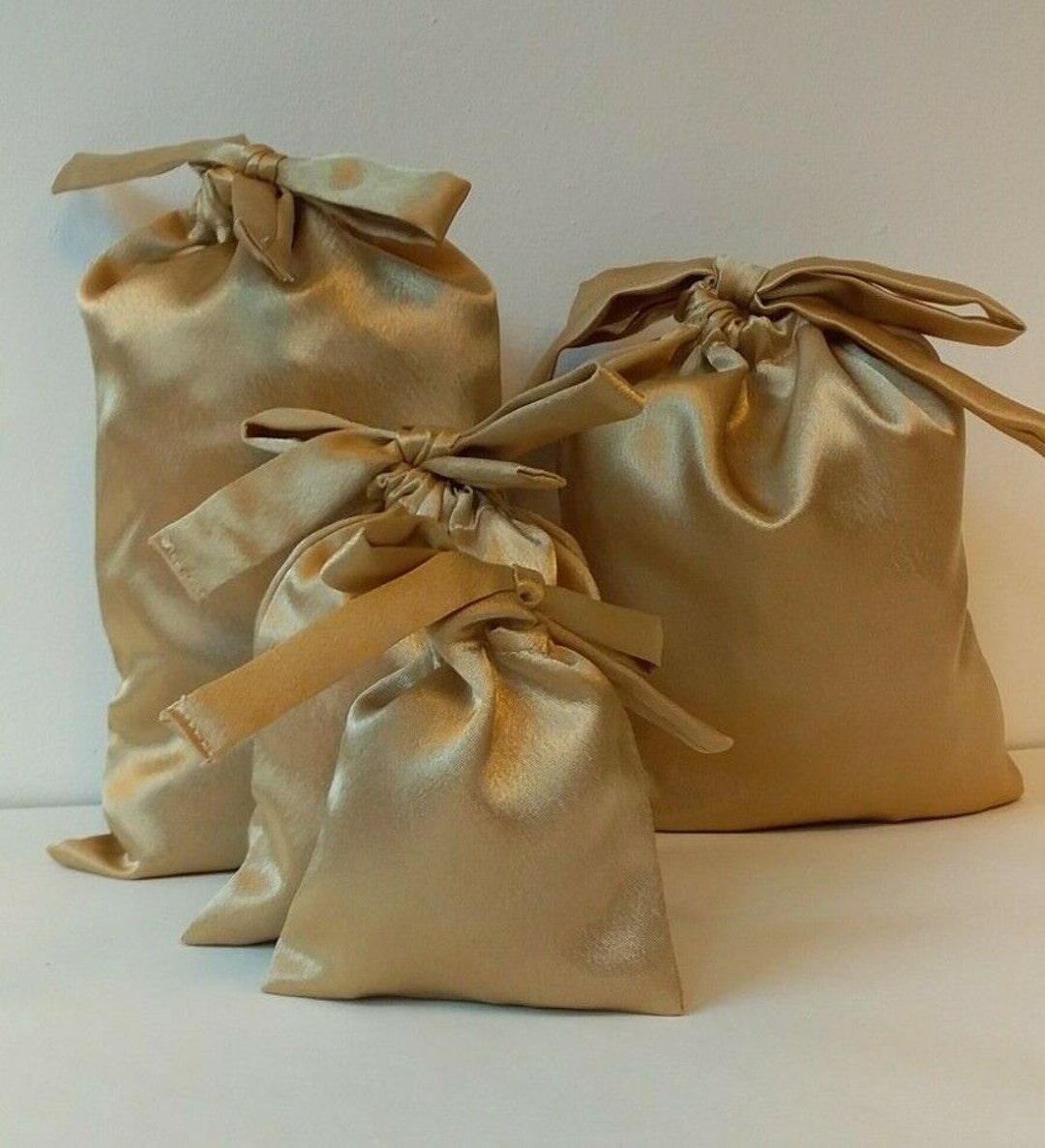 Large Christmas Gold Reusable Gift Bag Satin Handmade in UK - Etsy