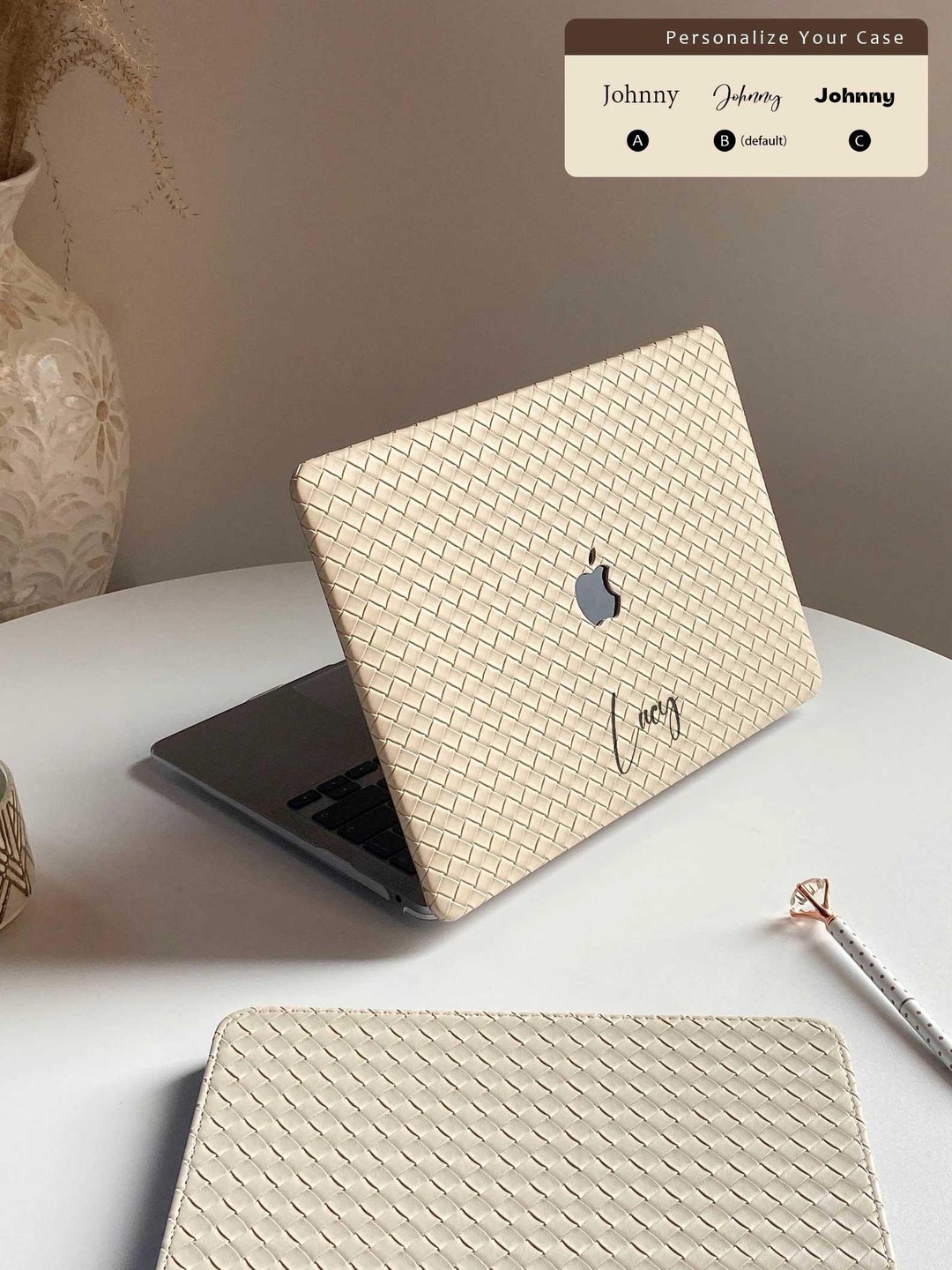 Milk Tea Woven Leather MacBook Hard Case Cover for MacBook Air 13 ...