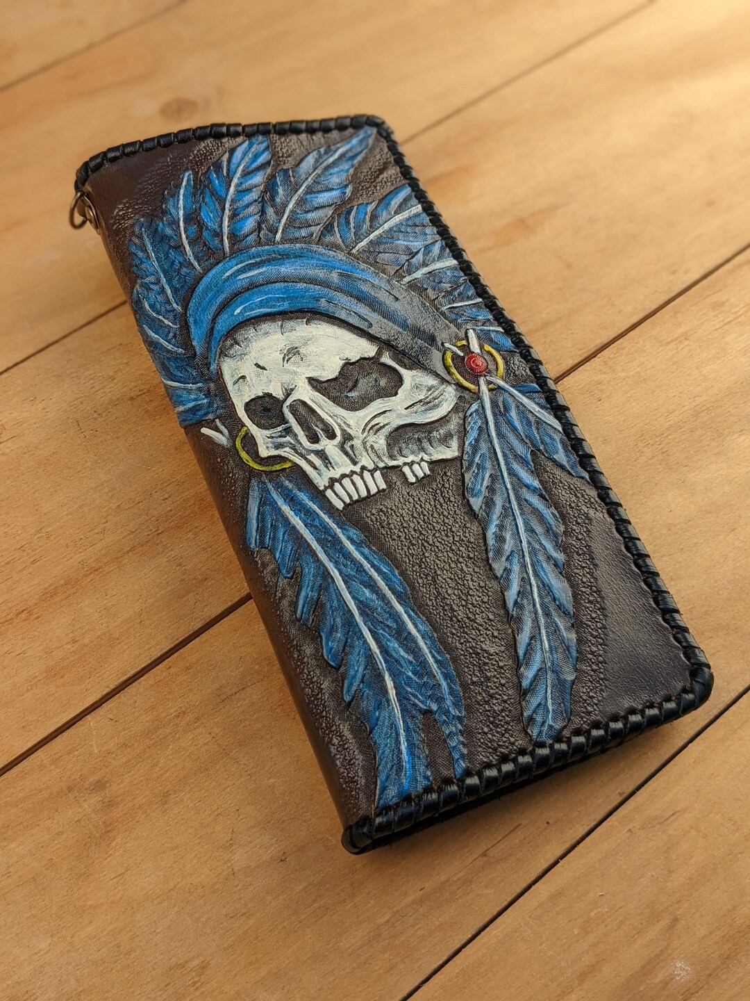 Indian Skull, Native American Chief, Red Man, Men's 3D Genuine Leather ...