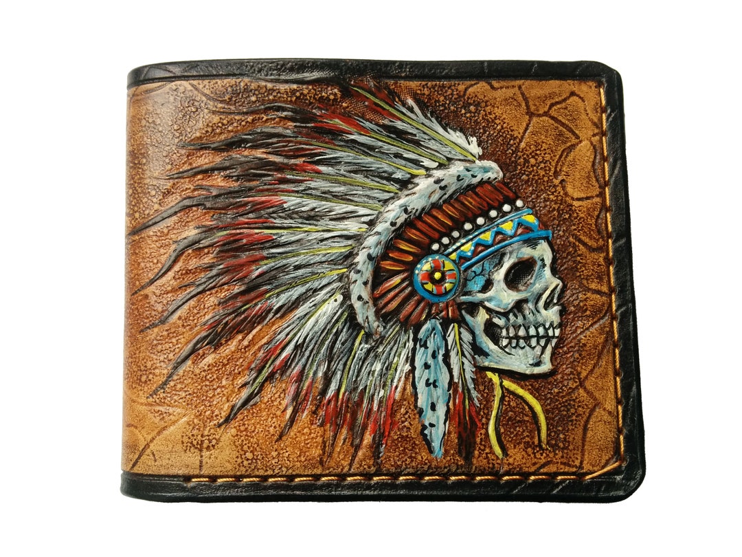 Indian Skull, Red Man, Native American Skull, Men's 3D Genuine Leather ...