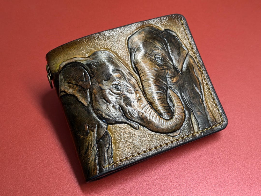 African Elephant, Game Drive Safari Handmade Genuine Leather Bifold ...