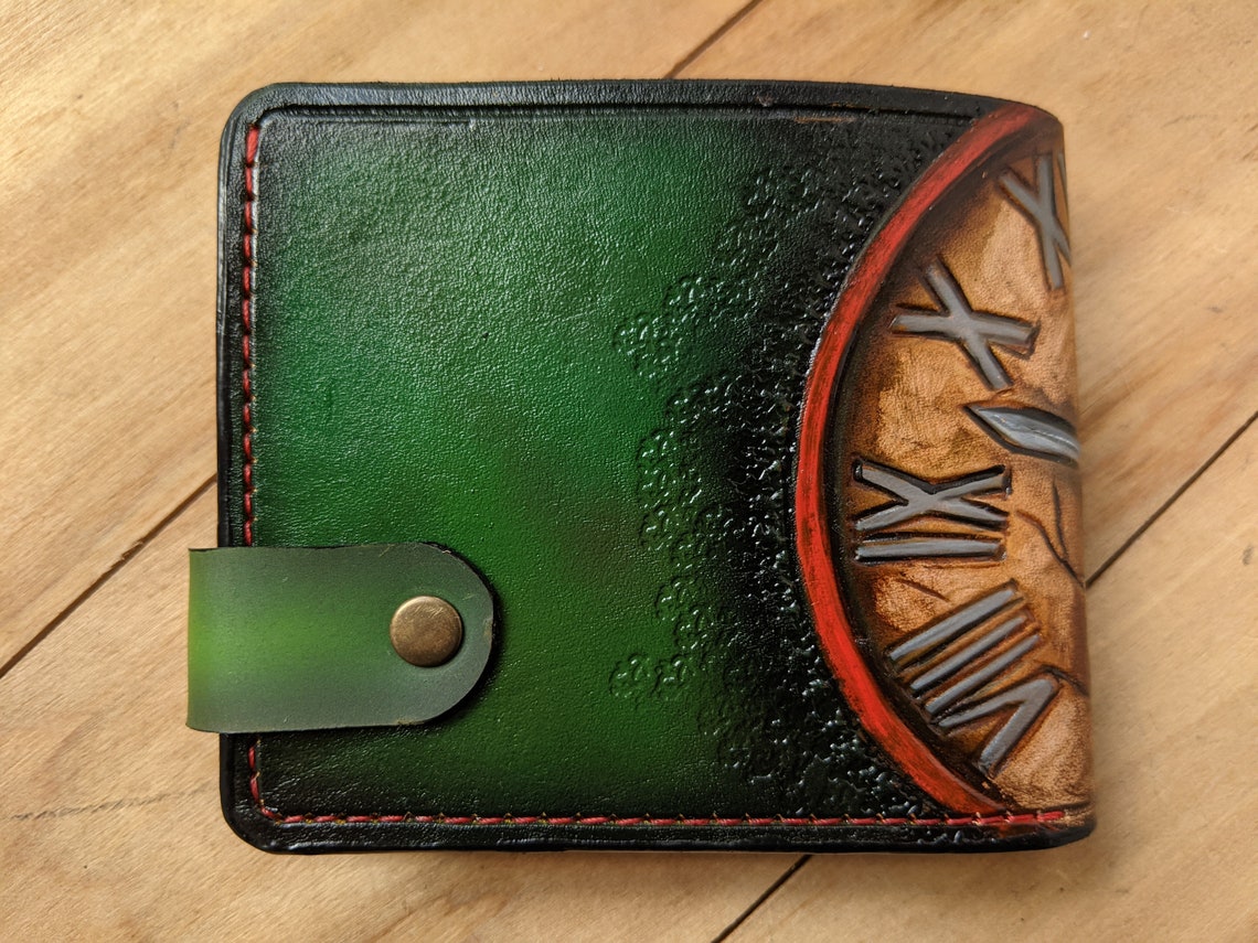 Gothic Skull Clock Mens 3D Genuine Leather Wallet - Etsy