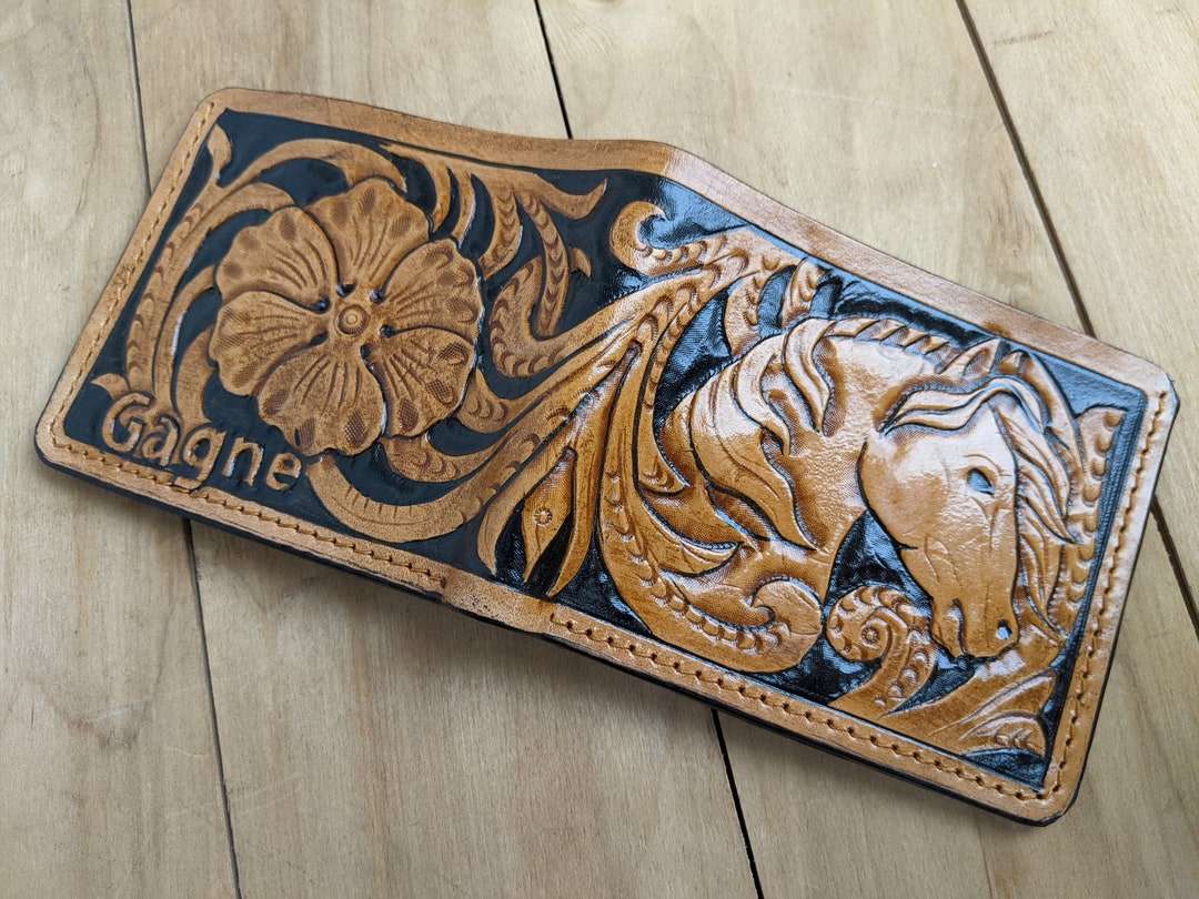 Horse, Mustang, Flower, Sheridan Wallet, Men's 3D Genuine Leather ...