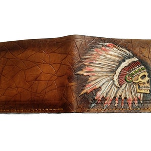 Indian Skull, Red Man, Native American Skull, Men's 3D Genuine Leather ...