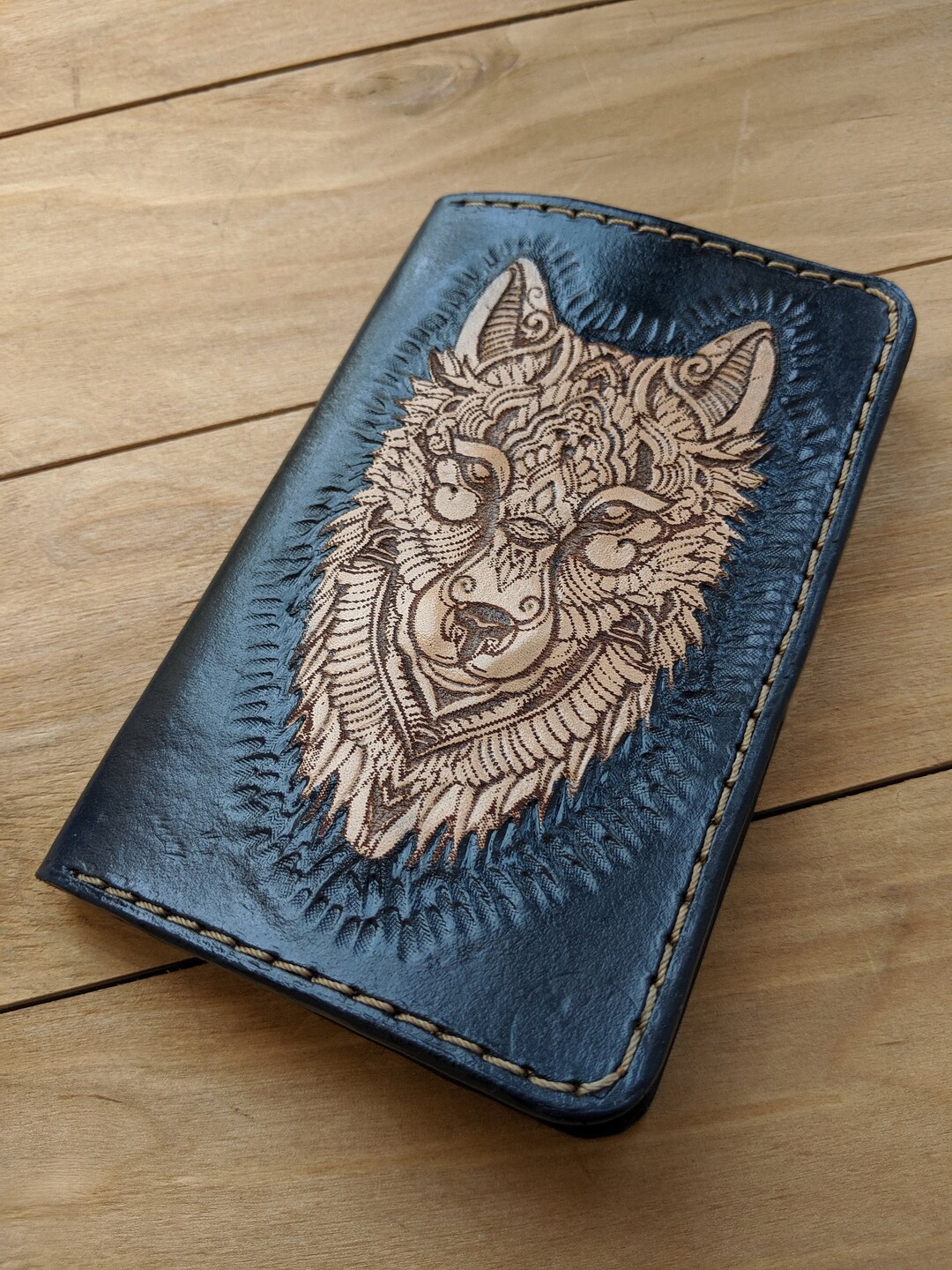 Celtic Style Wolf, Passport Wallet, Long Wallet, Men's Genuine Leather ...