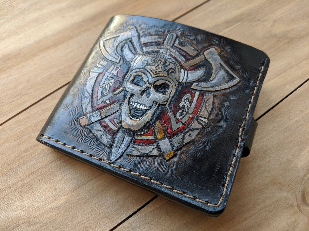 Viking Warrior, Axes, Skeleton, Skull, Men's 3D Genuine Leather Wallet ...