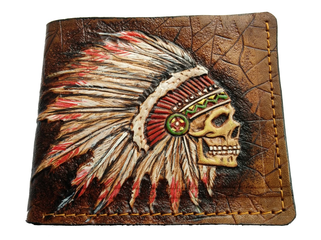 Indian Skull, Red Man, Native American Skull, Men's 3D Genuine Leather ...