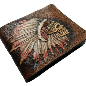 Indian Skull, Red Man, Native American Skull, Men's 3D Genuine Leather ...