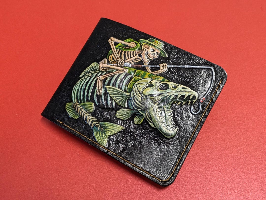 Fish Angling, Bass Skeleton and Fisherman Skull Handmade Genuine ...