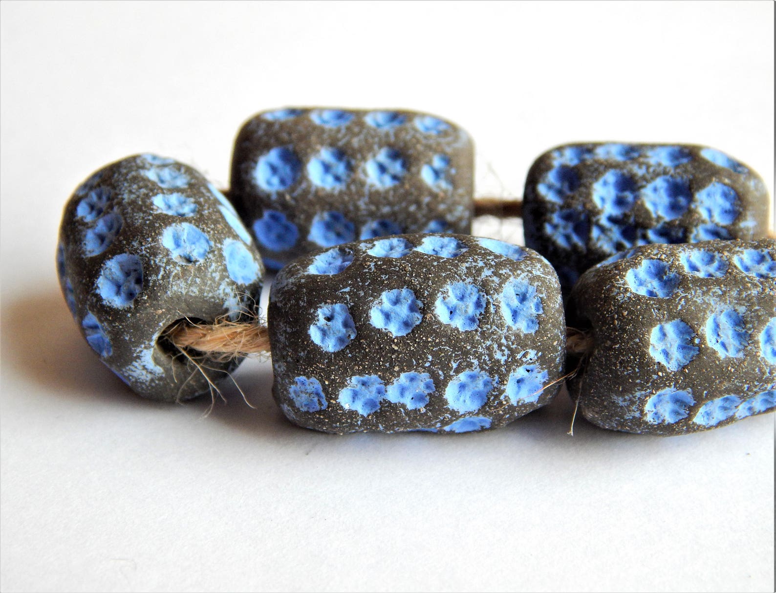 Set of 5 Ceramic Beads, Blue Beads, Necklace, Set for Needlework ...