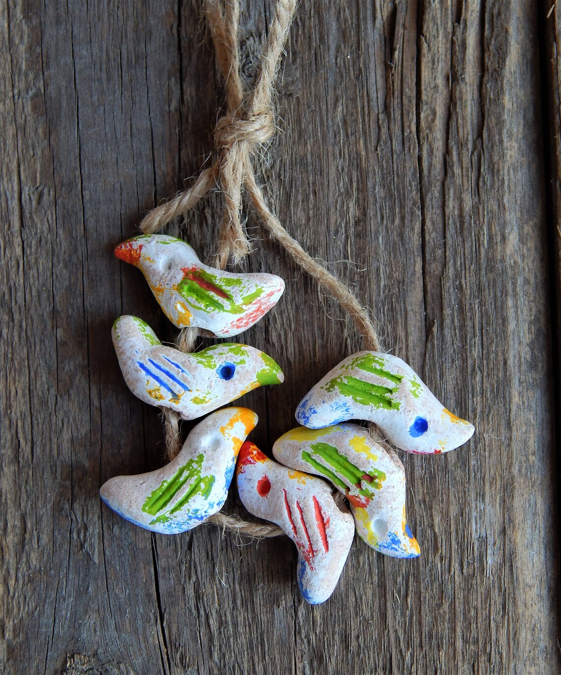 A Set of 6 Ceramic Beads, Beads in the Form of Birds, Birds of Clay ...