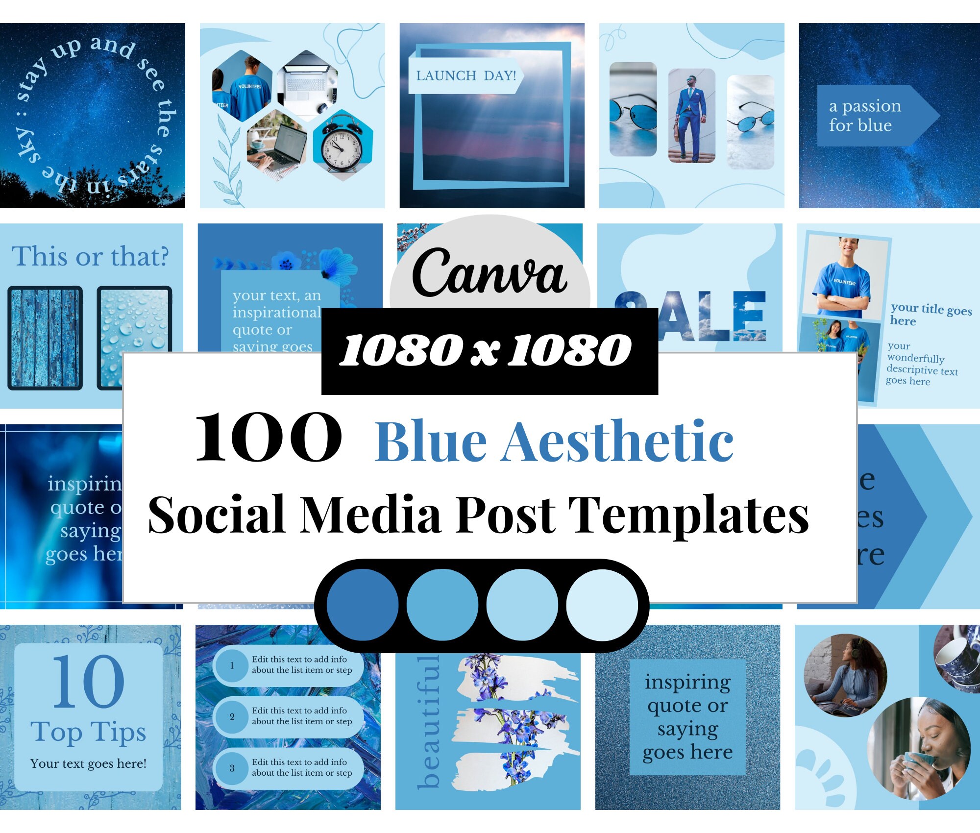 100 Blue Instagram Templates, Editable Social Media Posts, Blue ...
